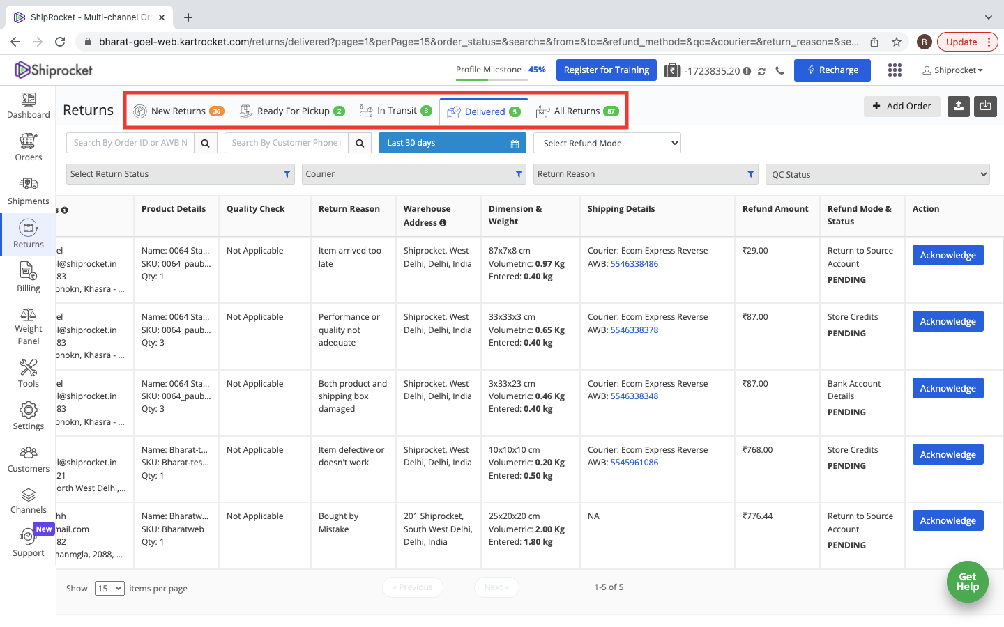 How Do I Accept Returns On Shiprocket Customer Support