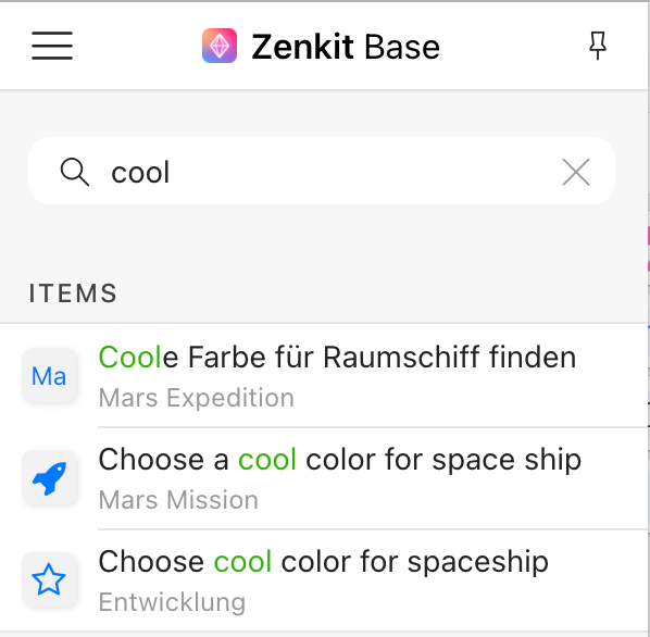 Finding an item | Zenkit Base Helpdesk : Zenkit