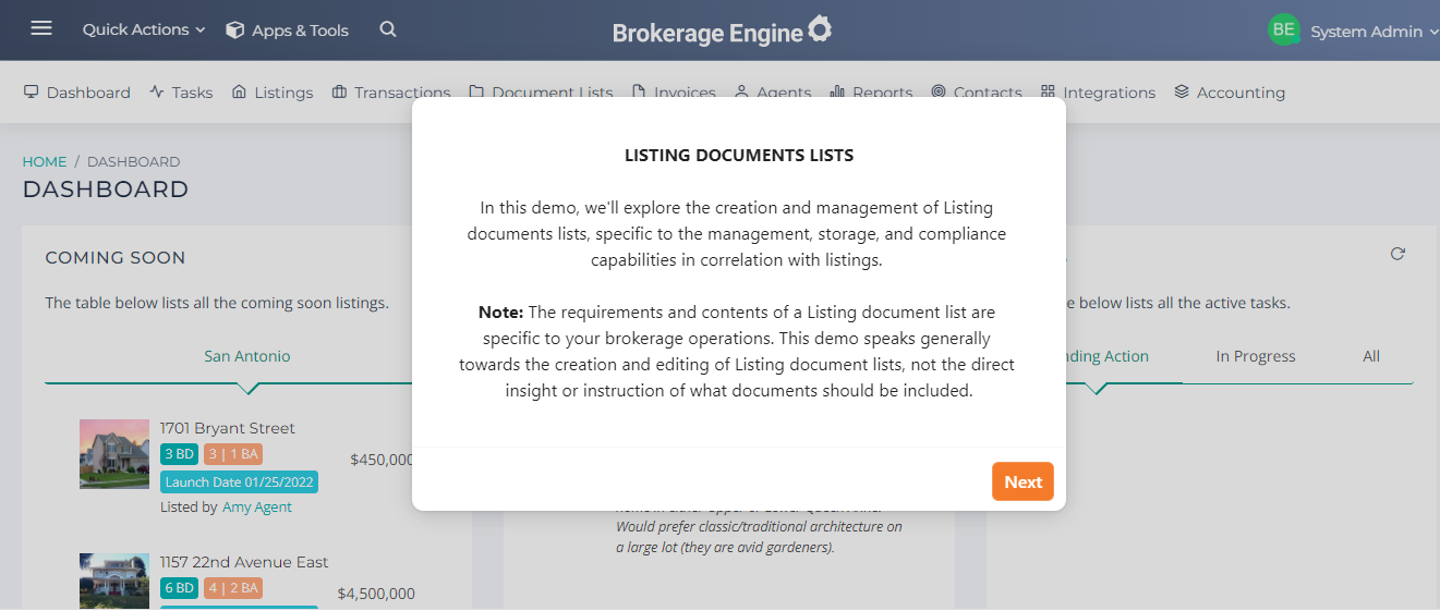 Creating & Editing Listing Document Lists : Brokerage Engine