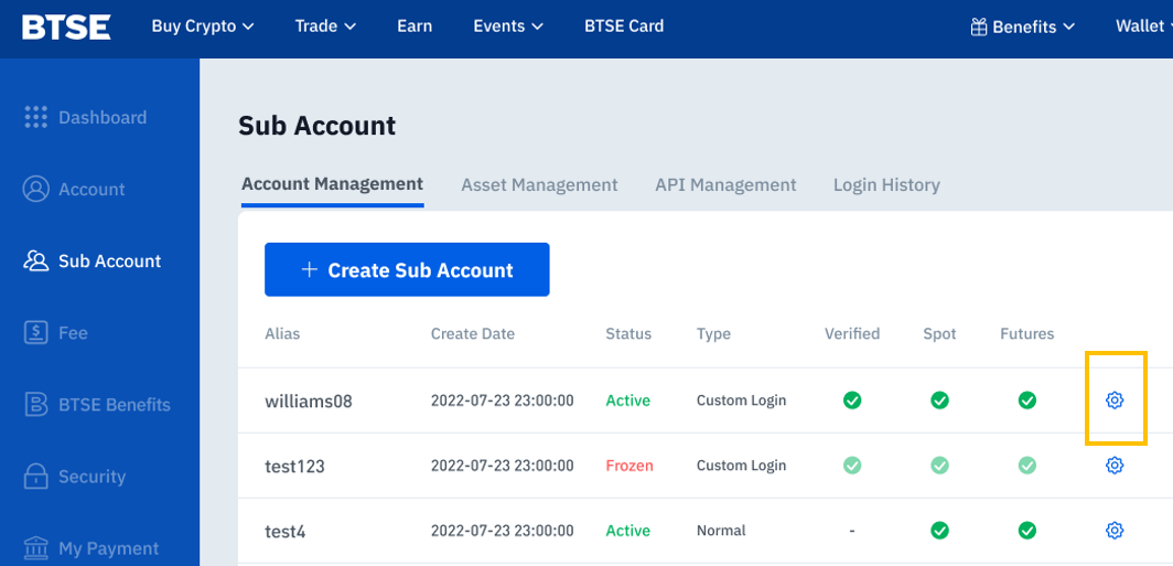 BTSE Sub-Account : BTSE Support