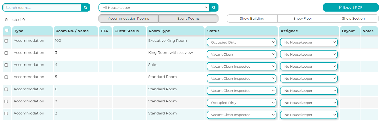 Housekeeping - Room Status : Support