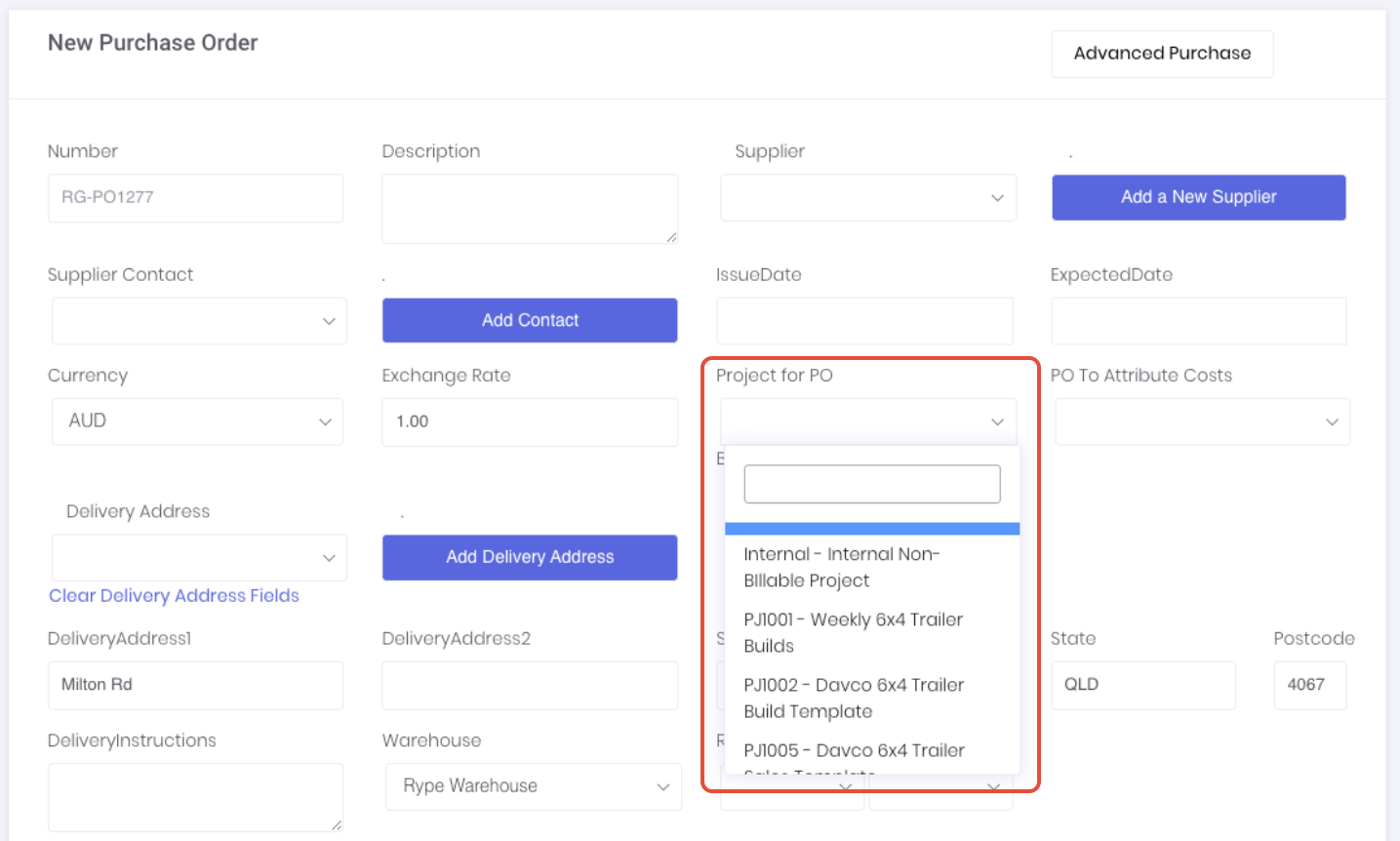 Raising a Project Purchase Order in WorkGuru : WorkGuru Support Portal