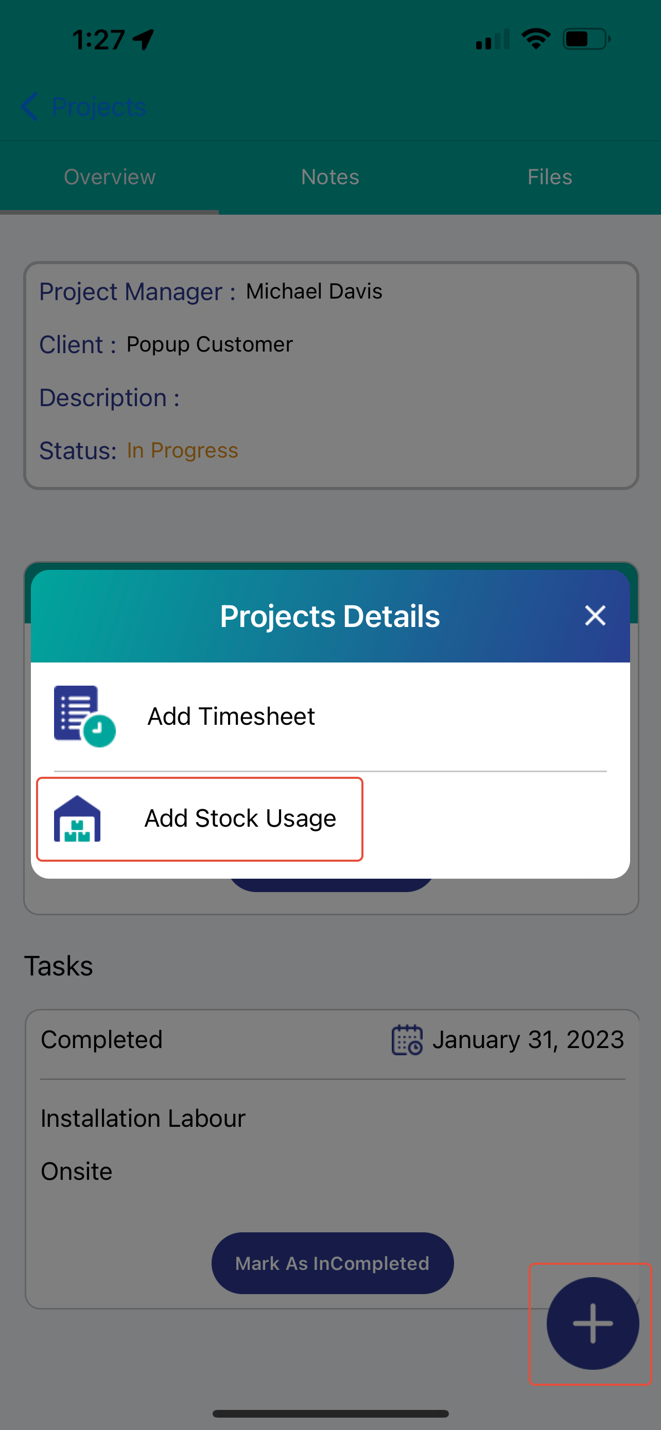 Adding Stock Usage via the iOS Mobile App : WorkGuru Support Portal