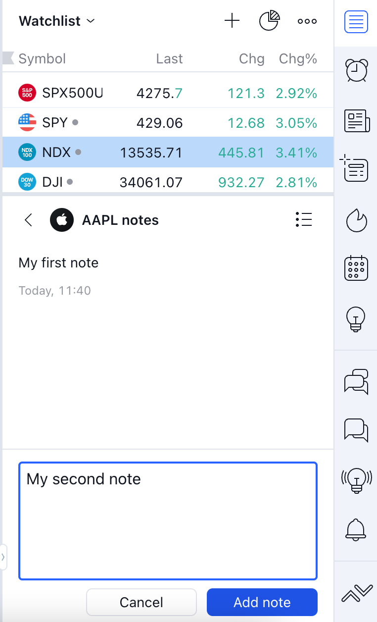 Como criar uma nota de texto — TradingView