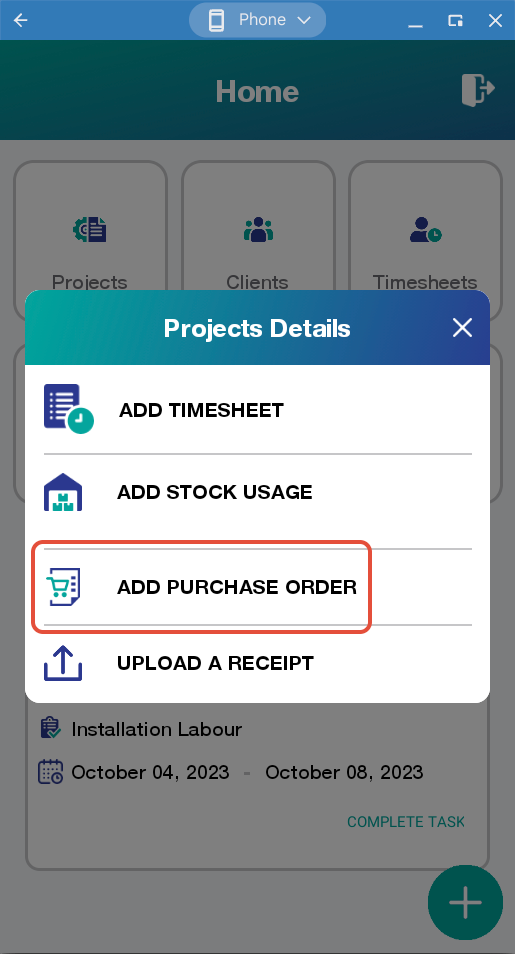 Adding Purchase Orders in WorkGuru Android Mobile App : WorkGuru Support Portal