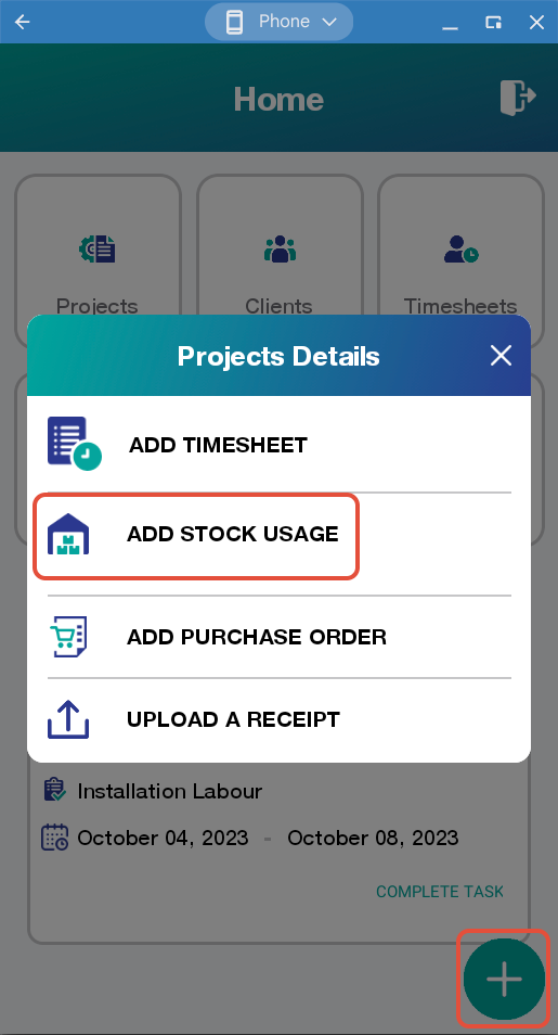 Adding Stock Usage via the WorkGuru Android Mobile App : WorkGuru Support Portal