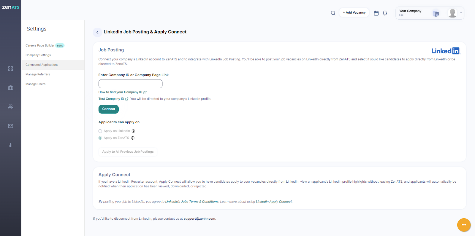 LinkedIn Apply Connect Integration : ZenHR