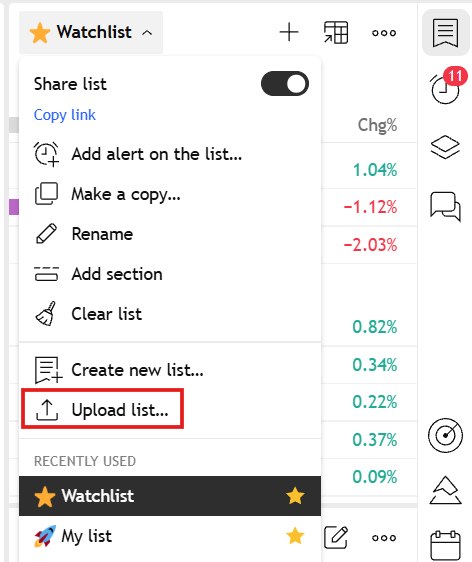 How to import or export a watchlist — TradingView India