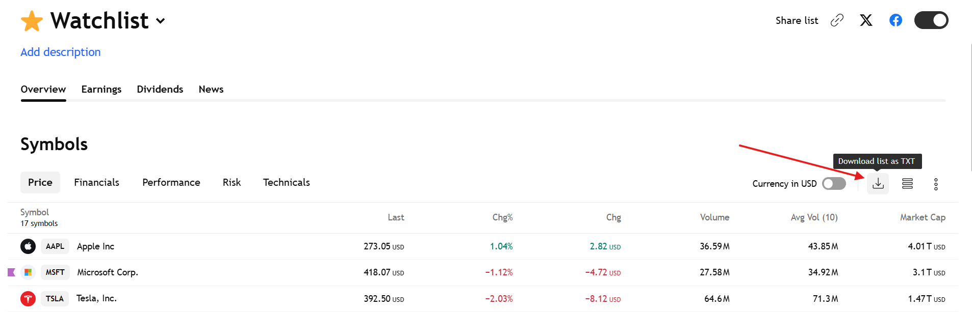 How to import or export a watchlist — TradingView India