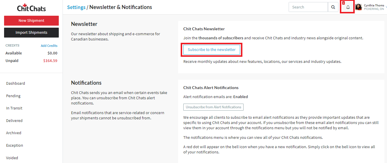 Where can I go to find important shipping updates? : Chit Chats