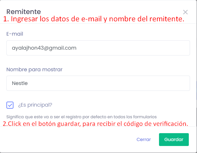 Configuración: crear remitente personalizado. Aliaddo ERP : Aliaddo