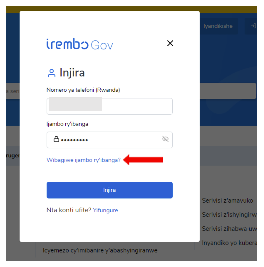 Guhindura Ijambo ry'Ibanga Kuri Konti Yawe : IremboGov