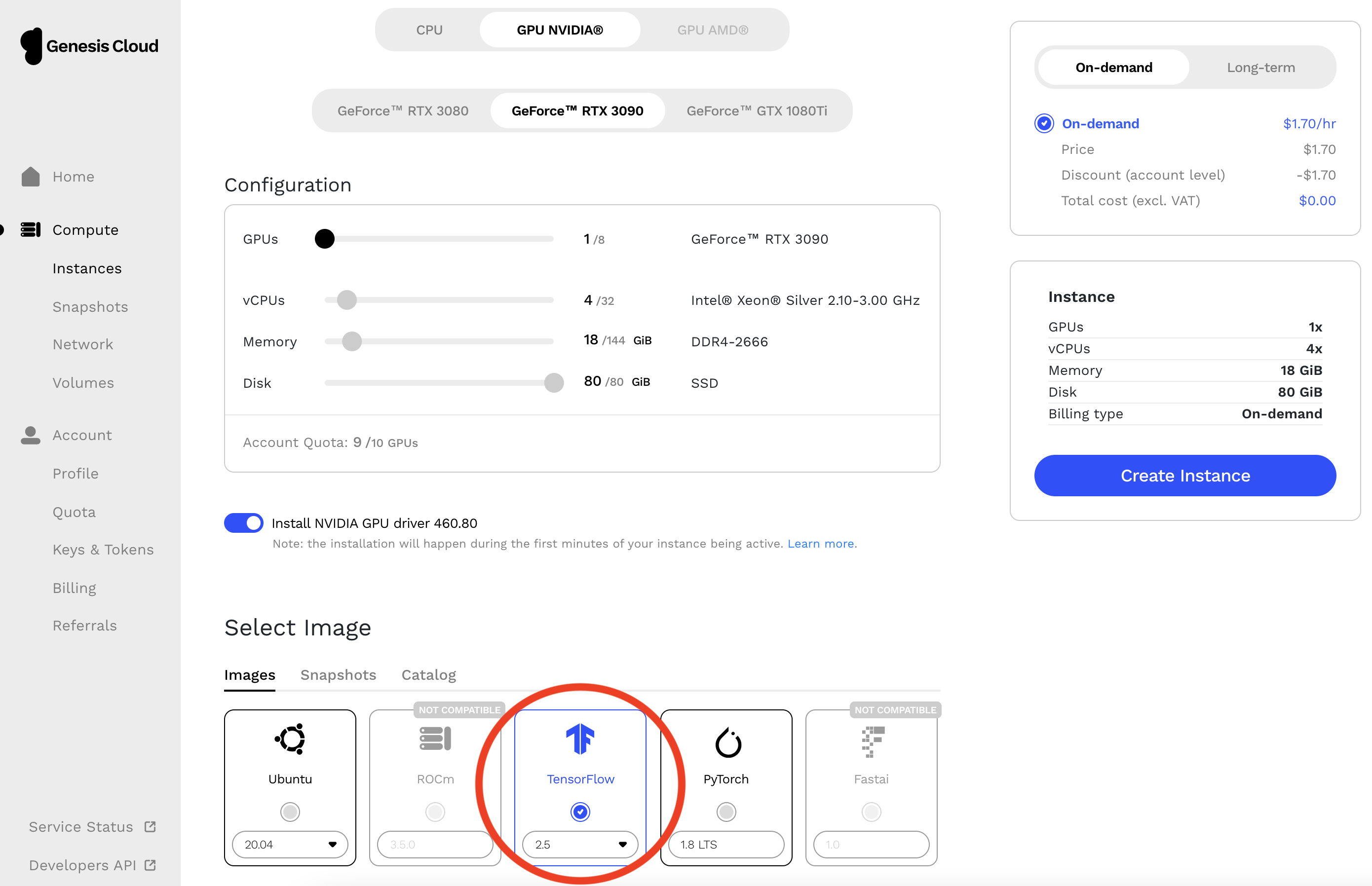 Using Machine Learning images : Genesis Cloud
