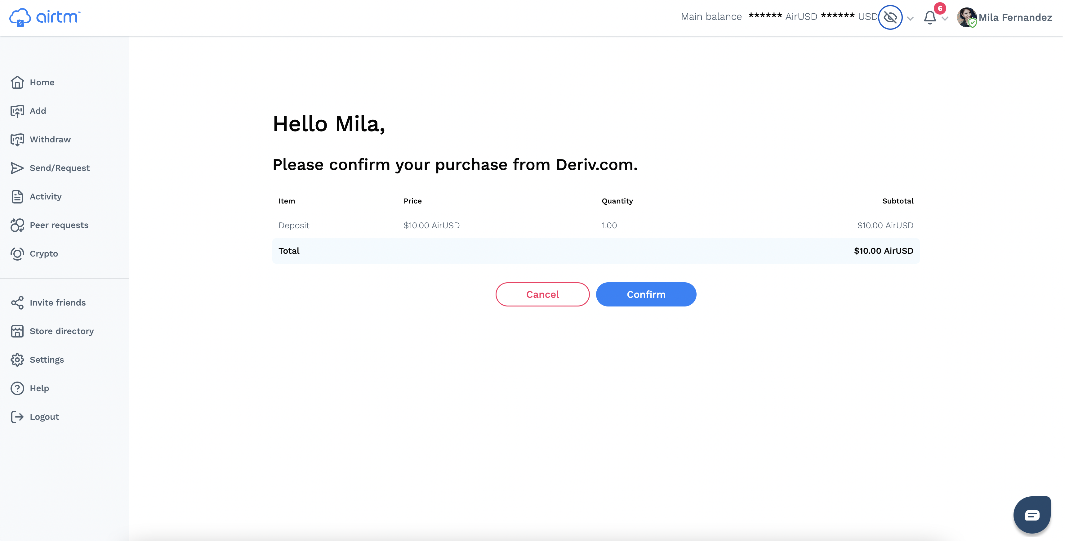 How to add money to your Deriv account using Airtm : Airtm - Soporte