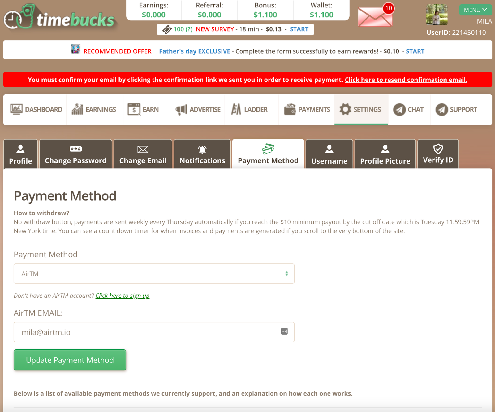 How to withdraw from Timebucks to your bank account : Airtm - Soporte