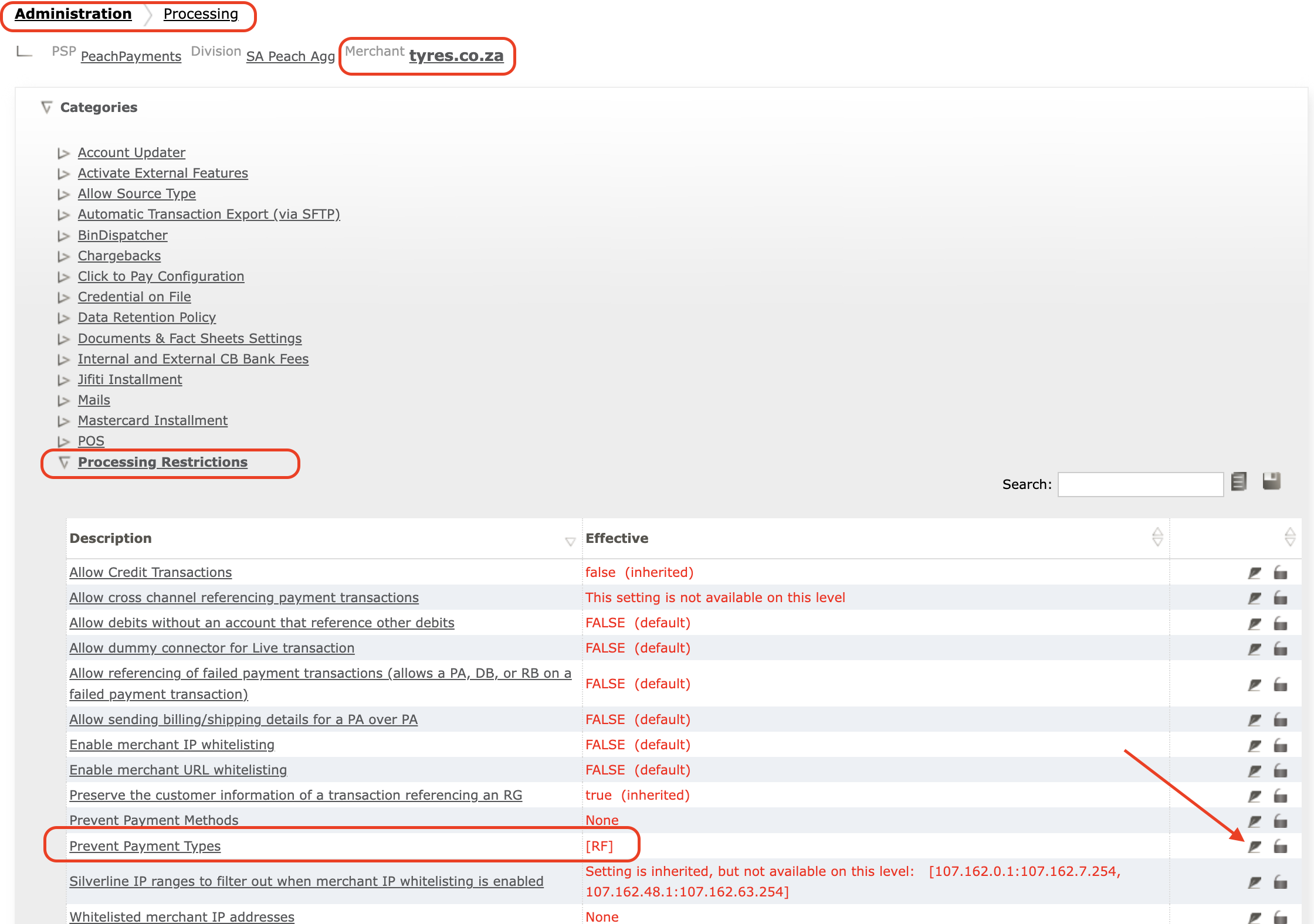 Disabling Payment Types On The BIP : Peach Payments