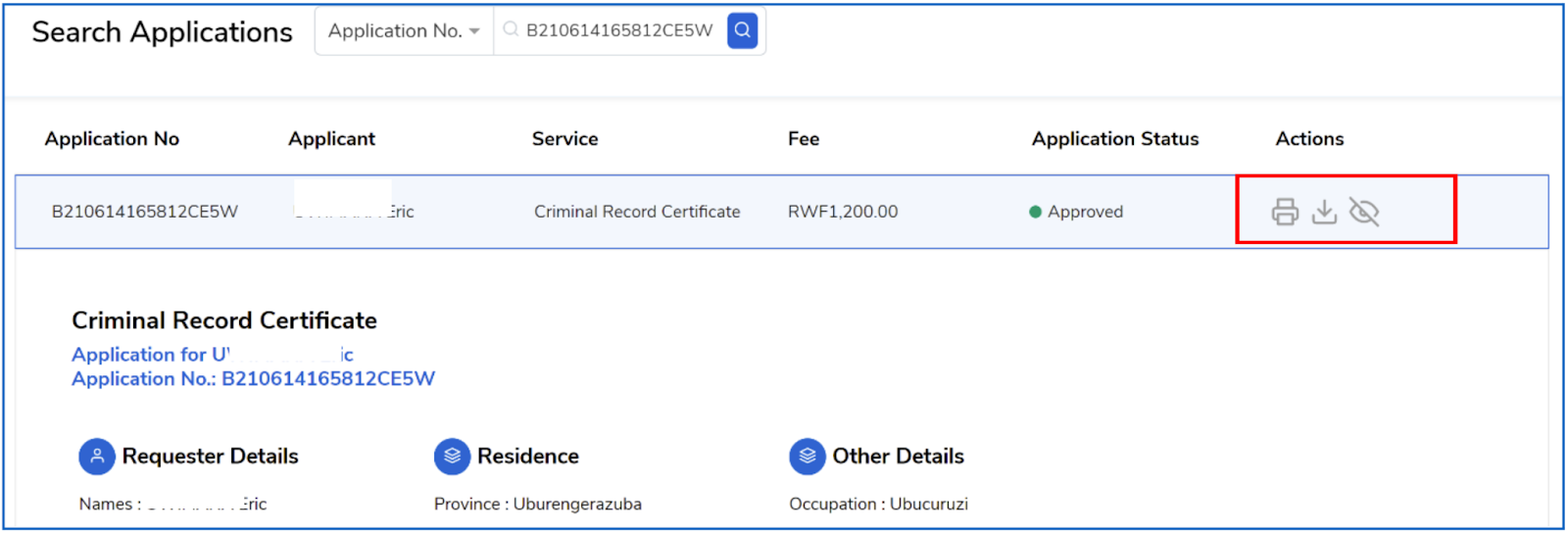 How to search for an application on IremboGov : IremboGov