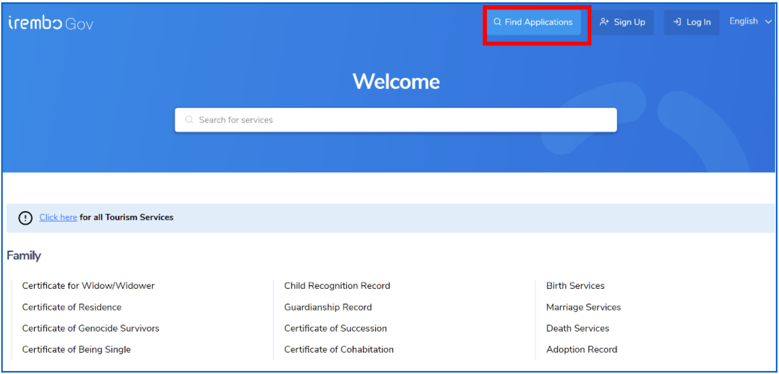 How to search for an application on IremboGov : IremboGov