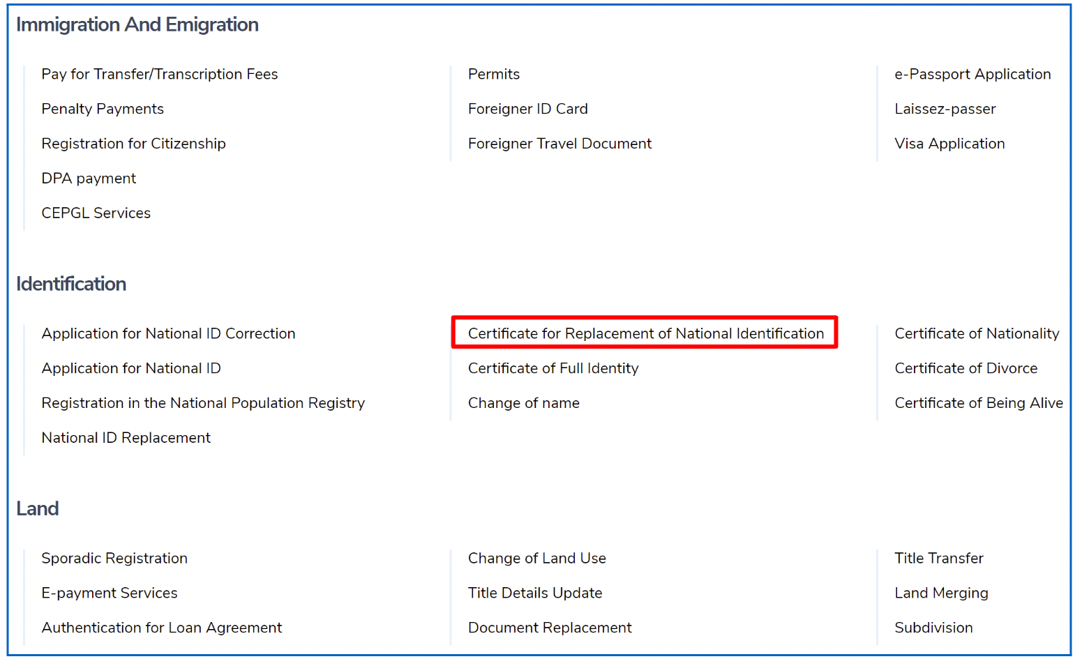 How to Apply for a Certificate of Replacement of National ID : IremboGov