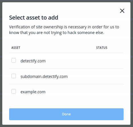 Adding a new asset in Detectify : Knowledge Base