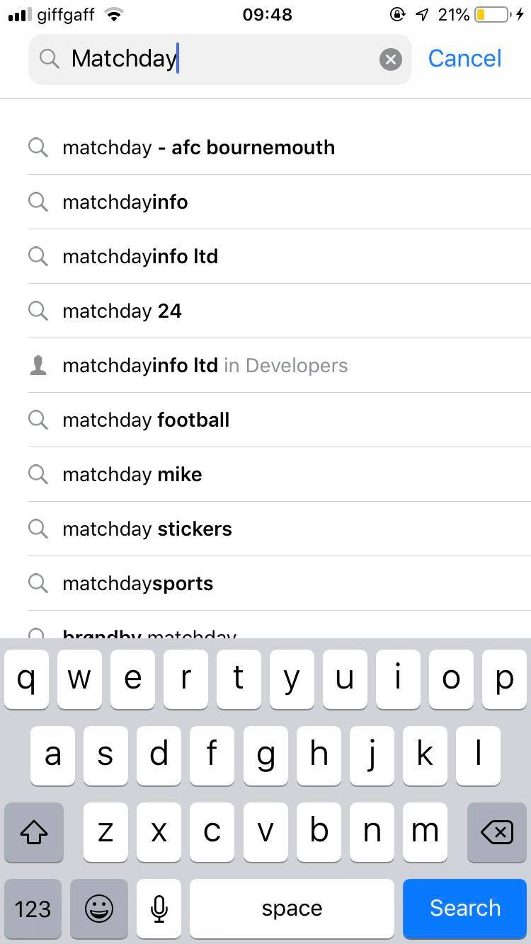 Downloading the Matchday app - For iPhone : Grassroots Technology
