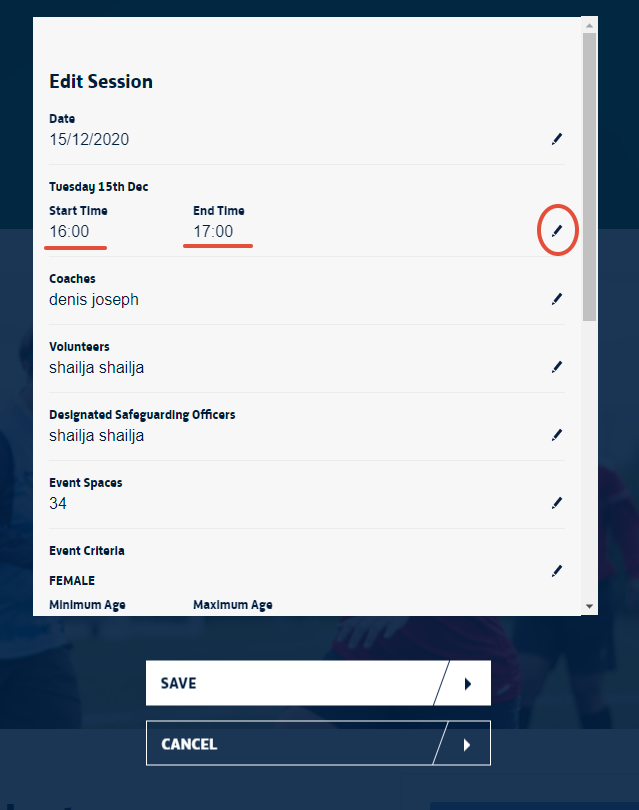 Editing a session time and date on the FA Events Platform : Grassroots ...