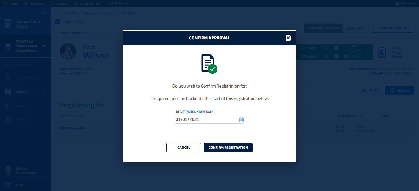 Backdating a Registration (League process) : Grassroots Technology