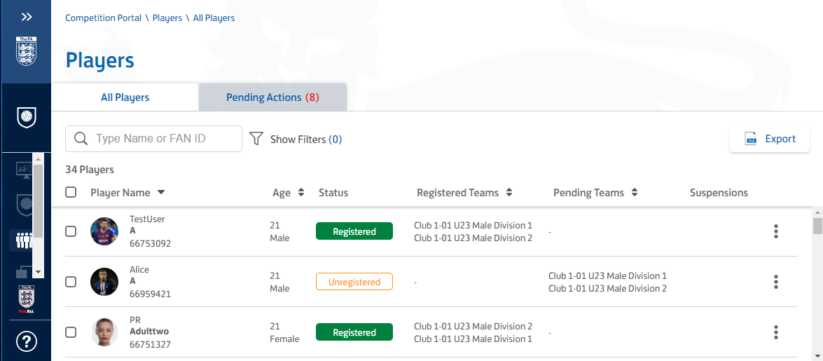 How to view players' details and registrations : Grassroots Technology