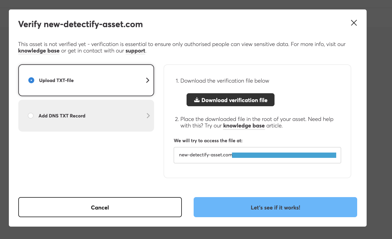 Adding a new asset in Detectify : Knowledge Base