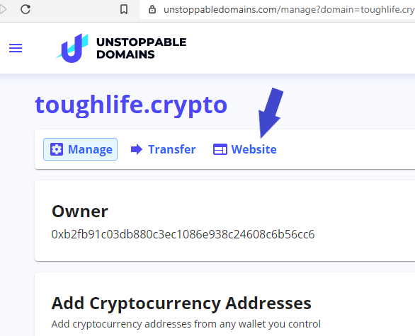 Add an IPFS hash to your domain : Unstoppable Domains