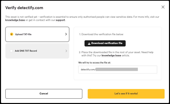 Adding a new asset in Detectify : Knowledge Base
