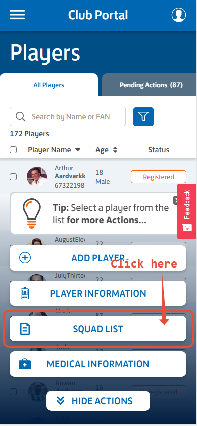 How to download a teams squad list : Grassroots Technology
