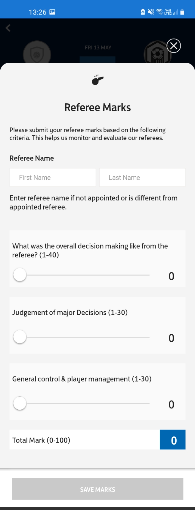 How to enter referee marks on The Fa Matchday app : Grassroots Technology