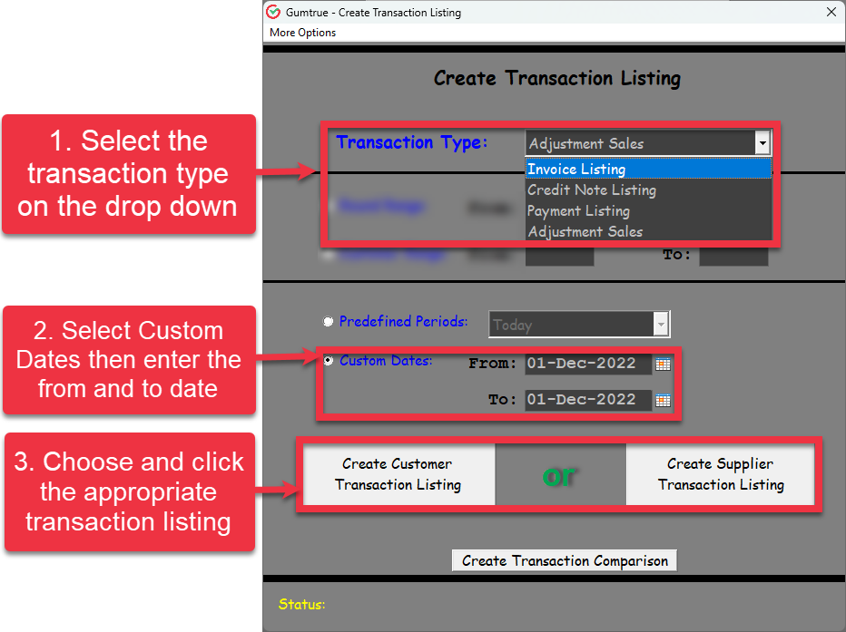Creating Customer and Supplier Transaction Listing : Gumtrue