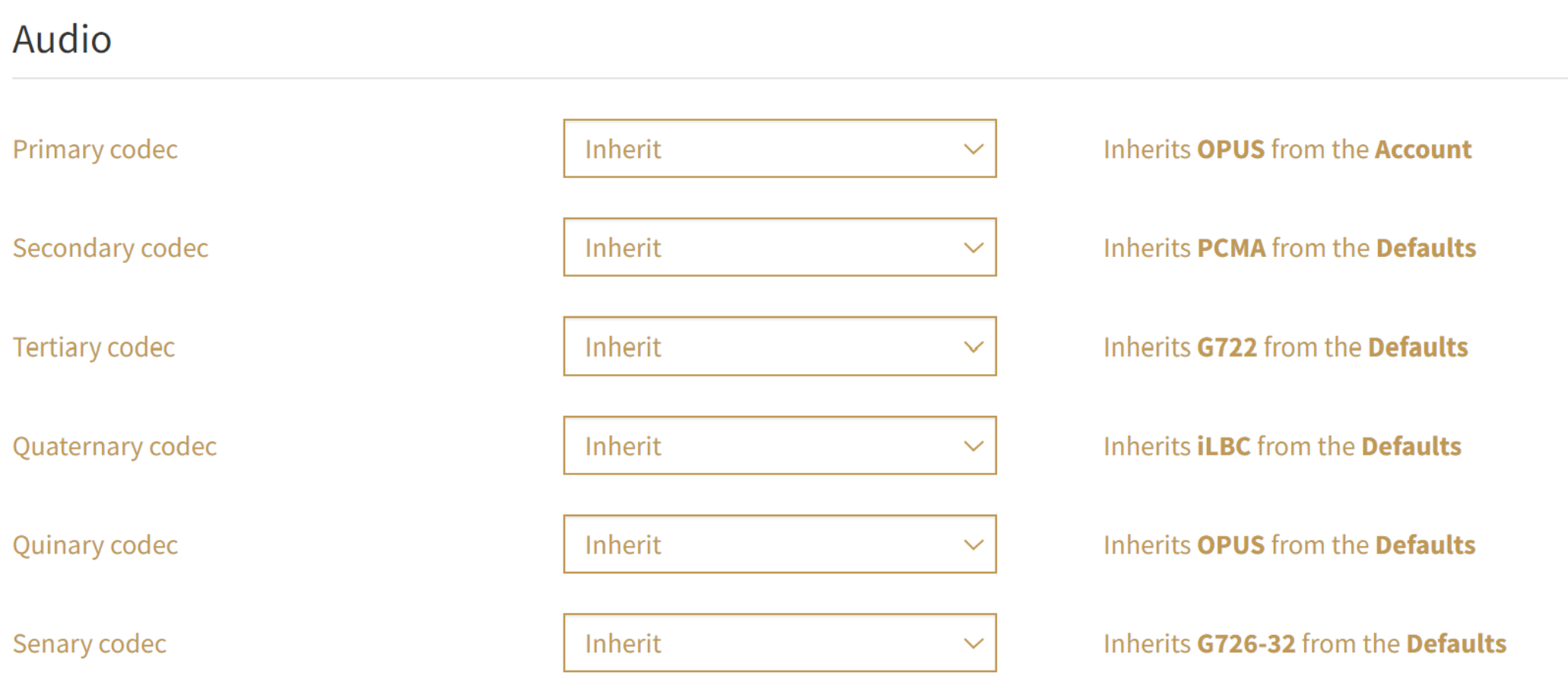 Advanced Provisioner - Configuration Tabs - Codecs : Ooma Enterprise ...