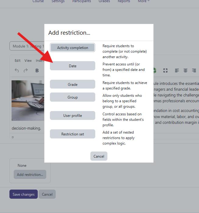 Moodle: Faculty Guide on How to Set Modules and Content to Open ...