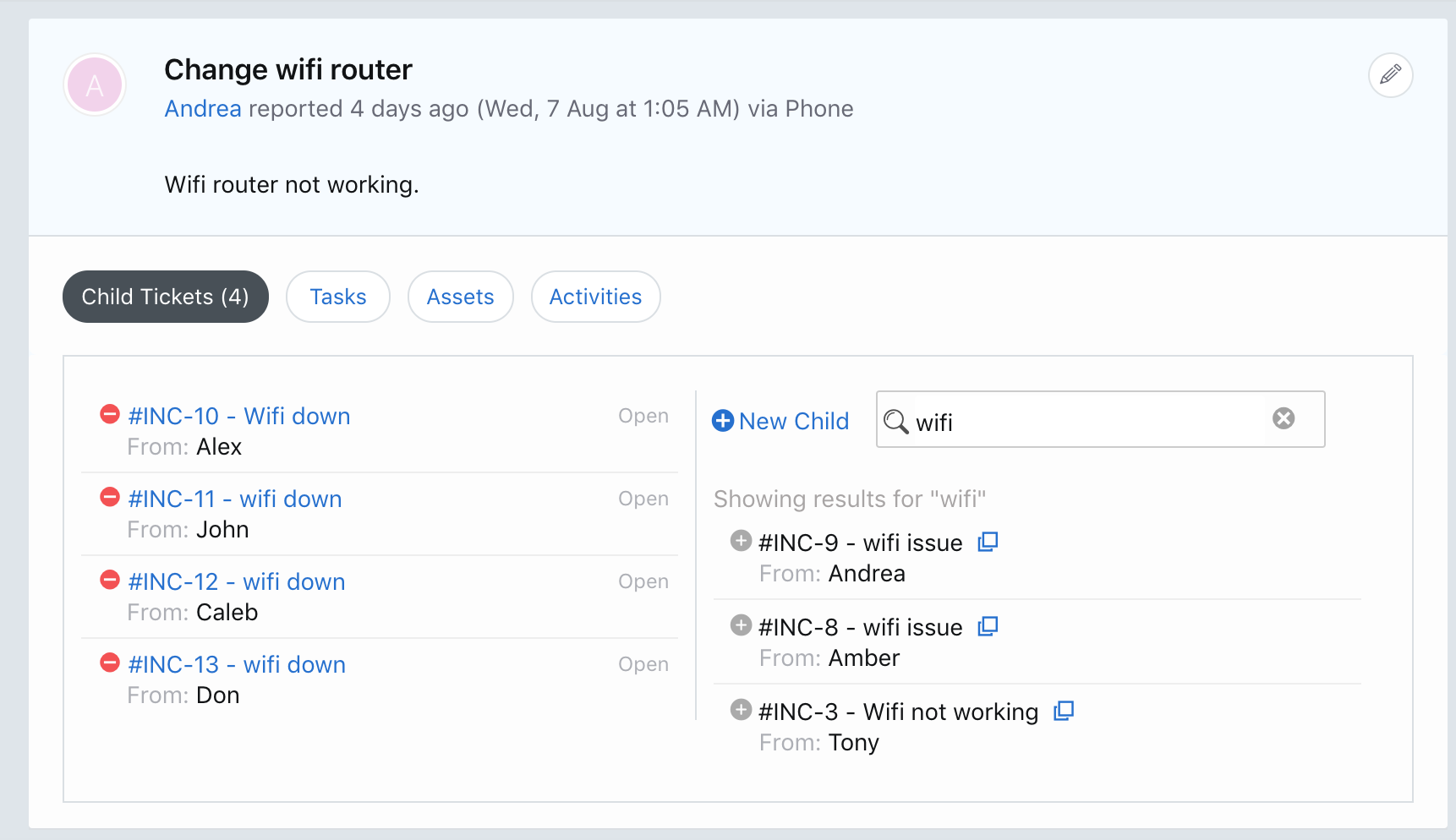 Adding Child Tickets to Incidents in Freshservice : Freshservice