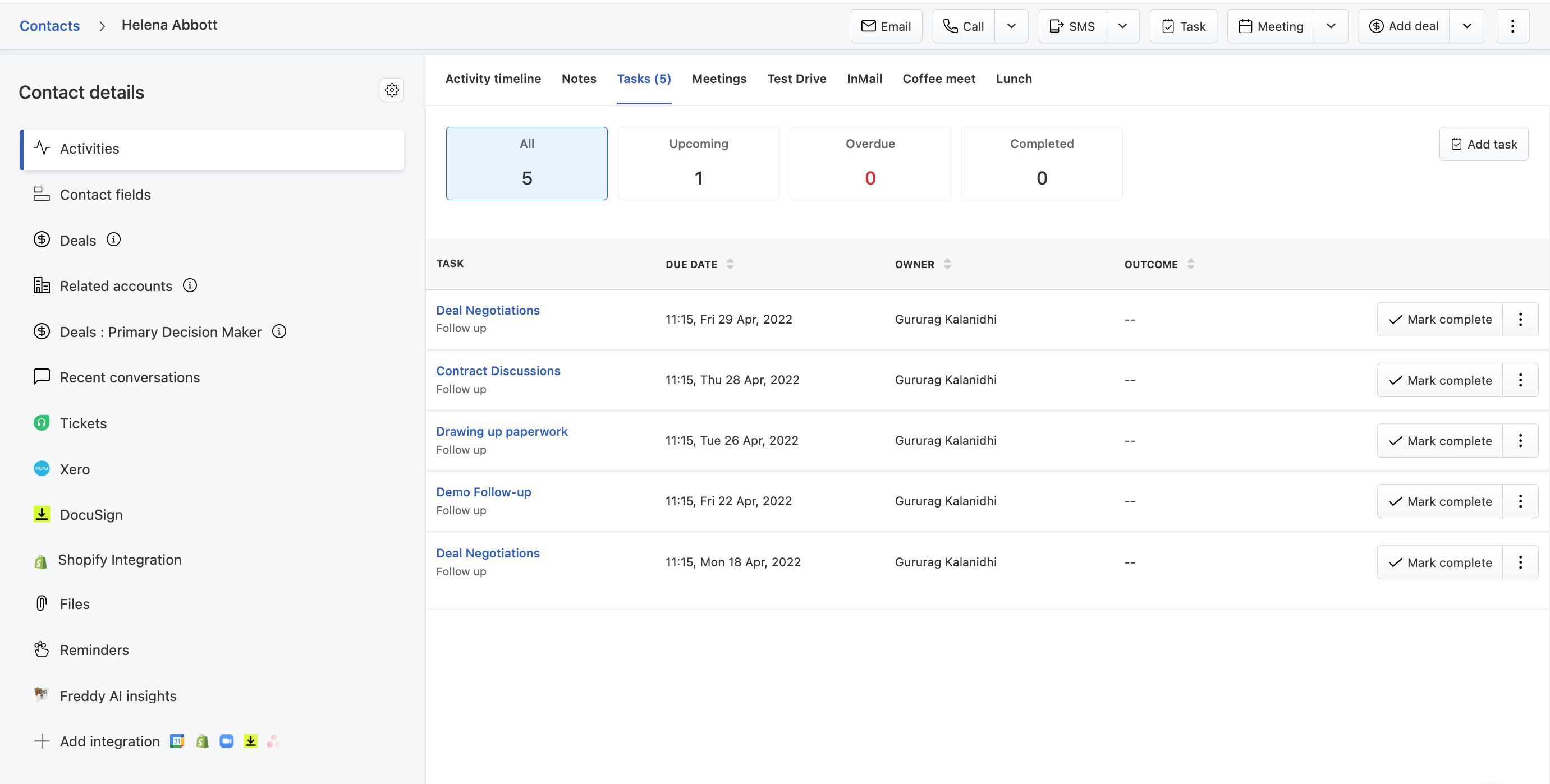 How do I mark a task as complete and view them? : Freshsales