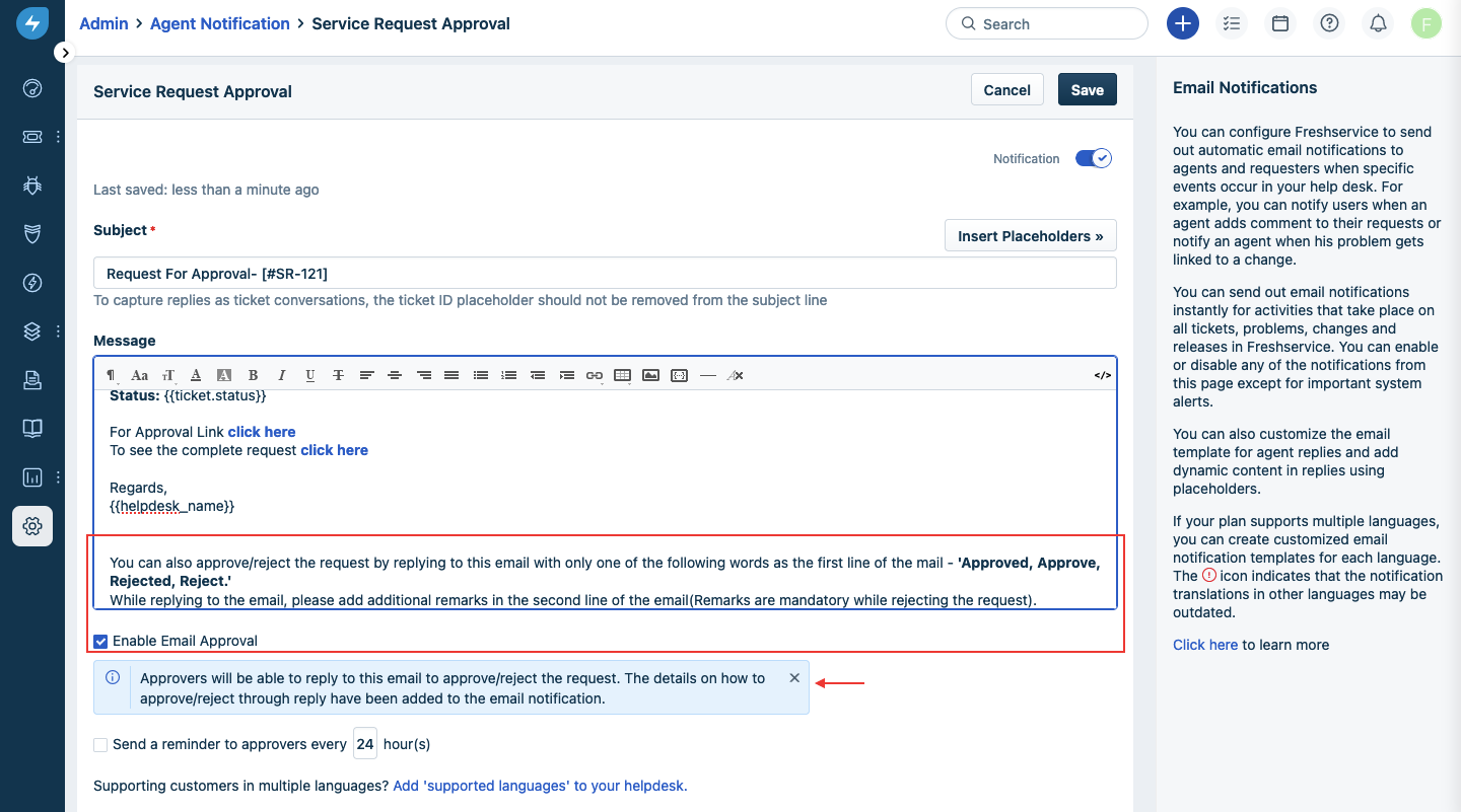 Service request and change approval via Email : Freshservice