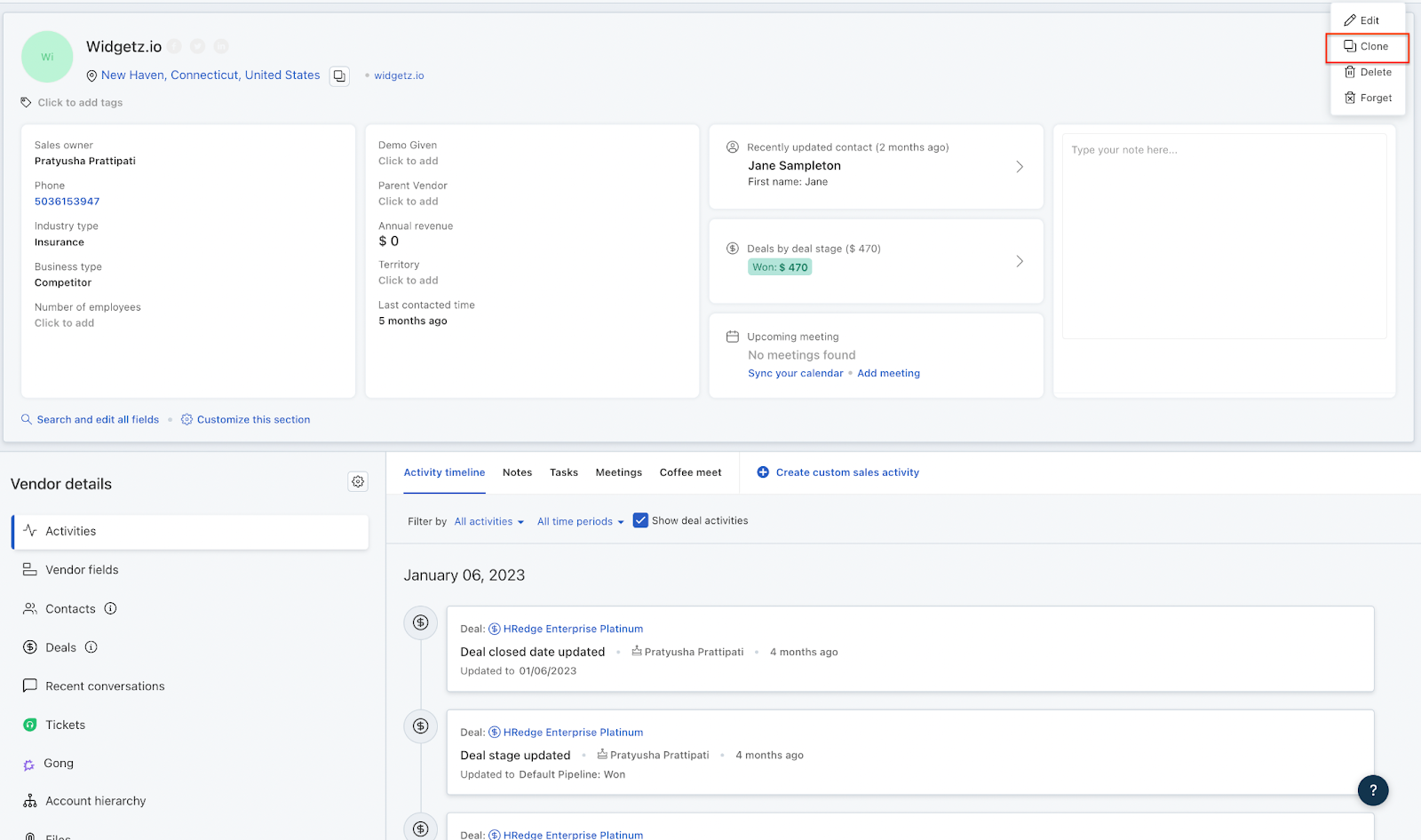 How to clone and delete accounts? : Freshsales