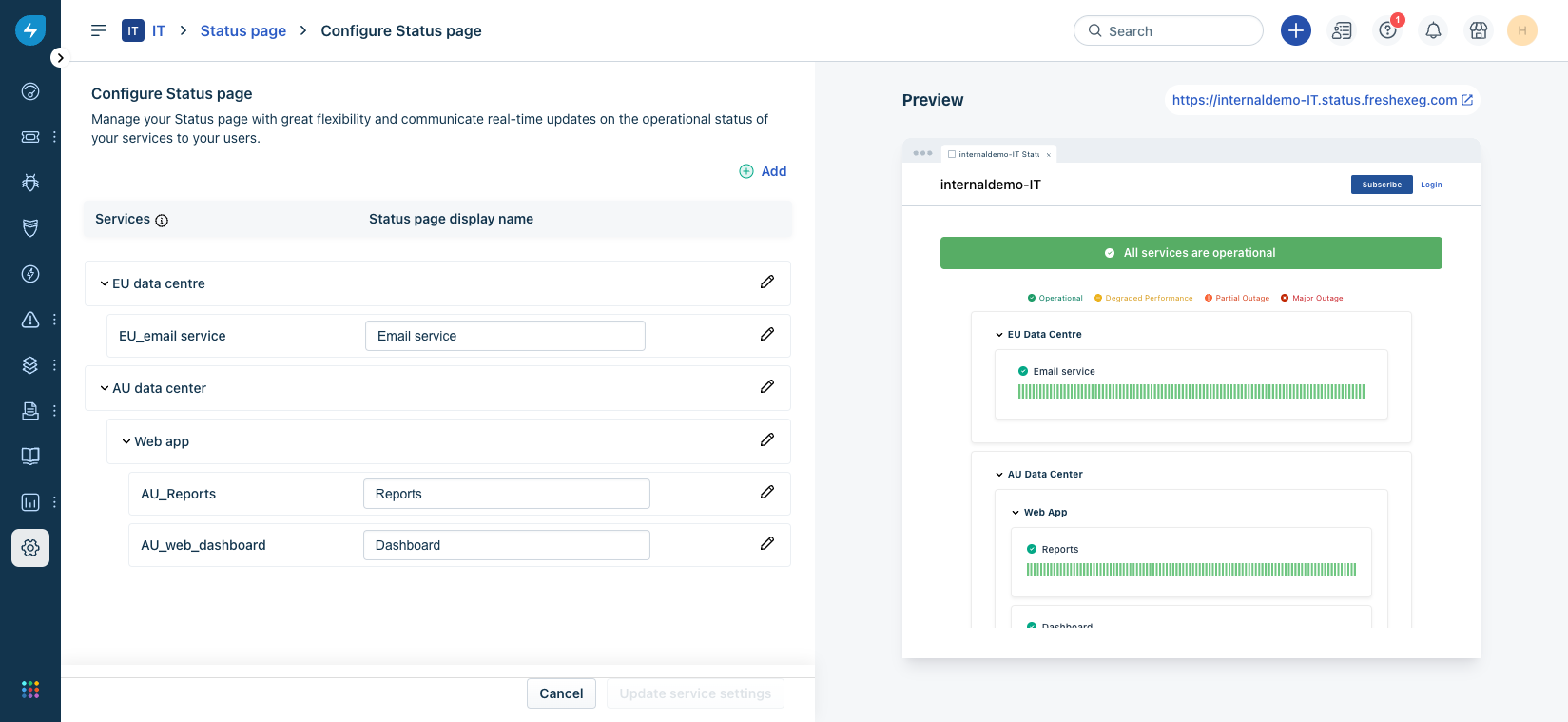 Setting up the Status Page : Freshservice