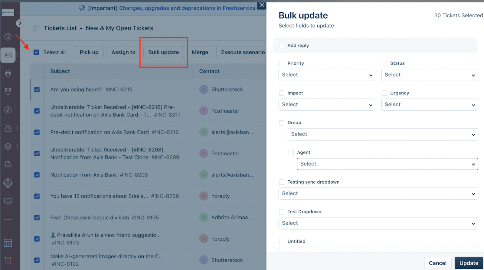 How to Bulk Update Tickets? : Freshservice