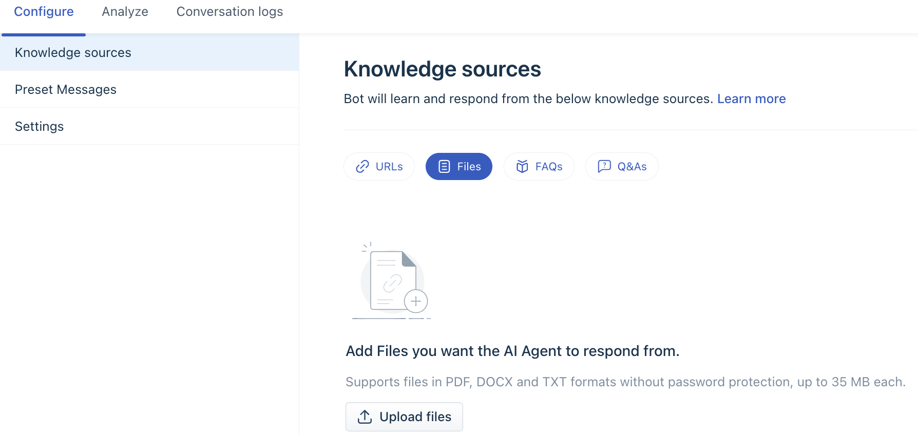 Configure Knowledge Sources for Freddy AI Agent : Freshsales