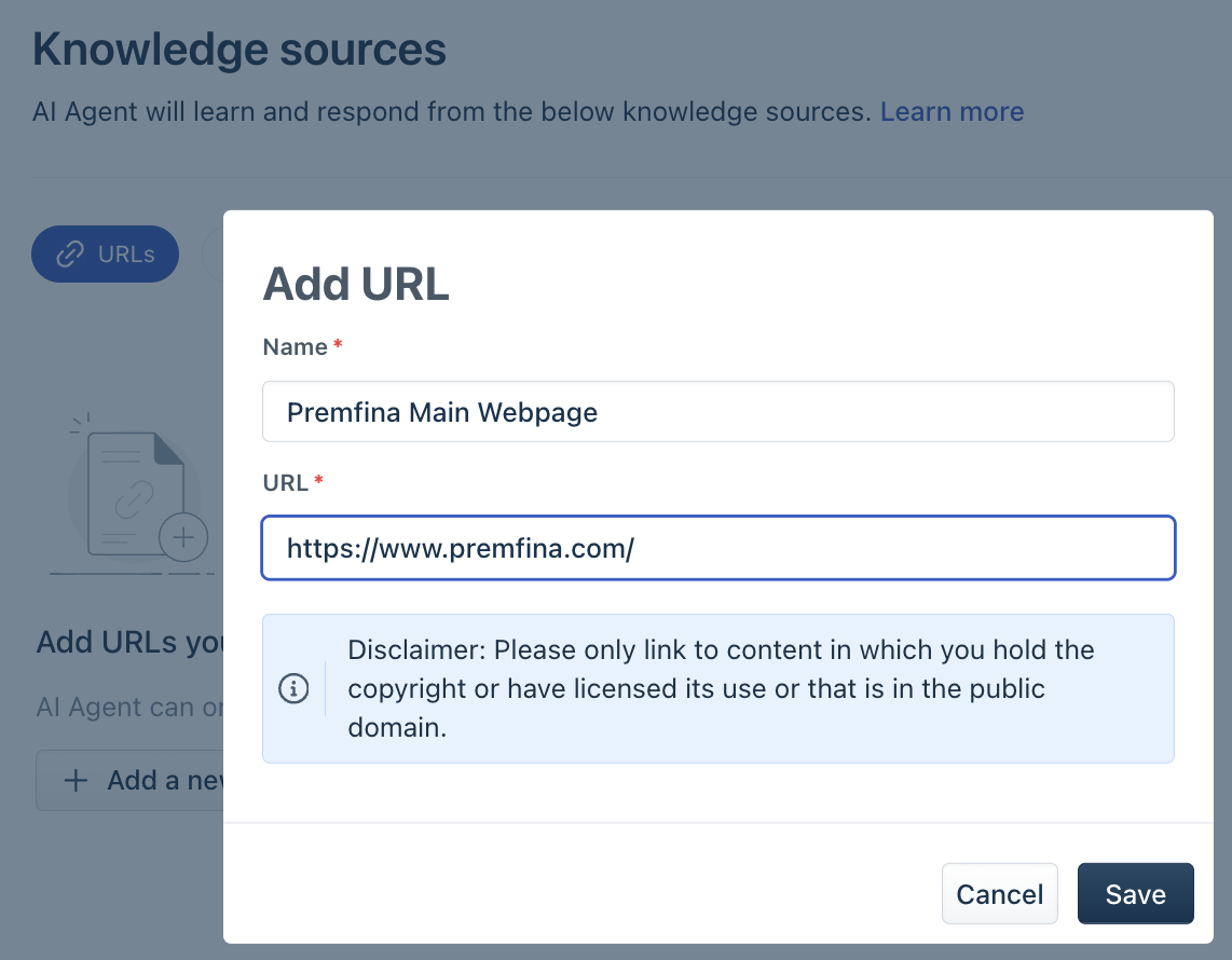 Configure Knowledge Sources for Freddy AI Agent : Freshsales
