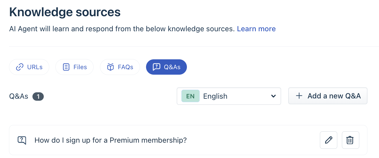 Configure Knowledge Sources for Freddy AI Agent : Freshsales