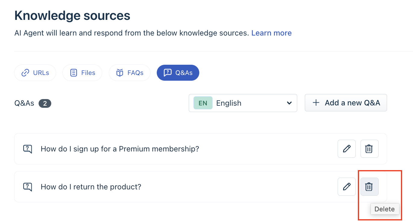 Configure Knowledge Sources for Freddy AI Agent : Freshsales