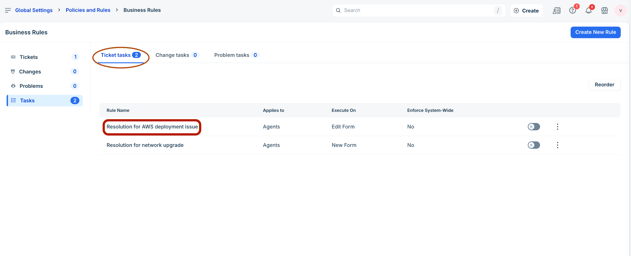 Business Rules for Task Management : Freshservice Support