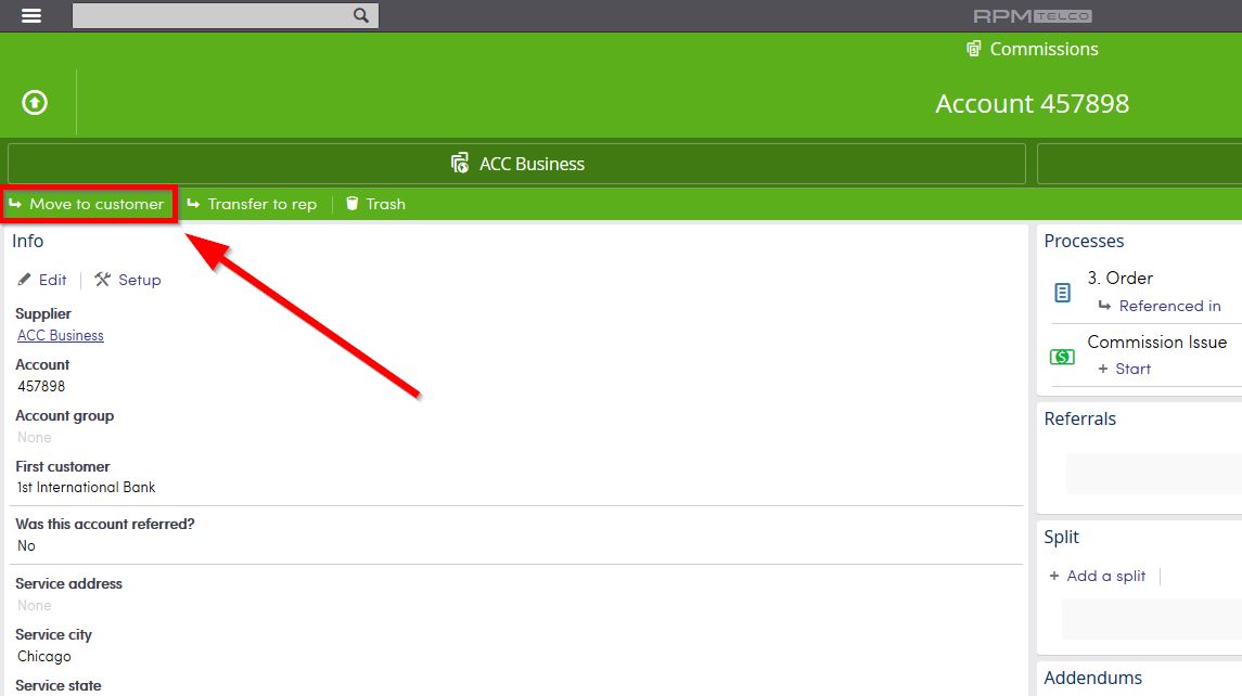 Move Accounts to Customer : RPM Software