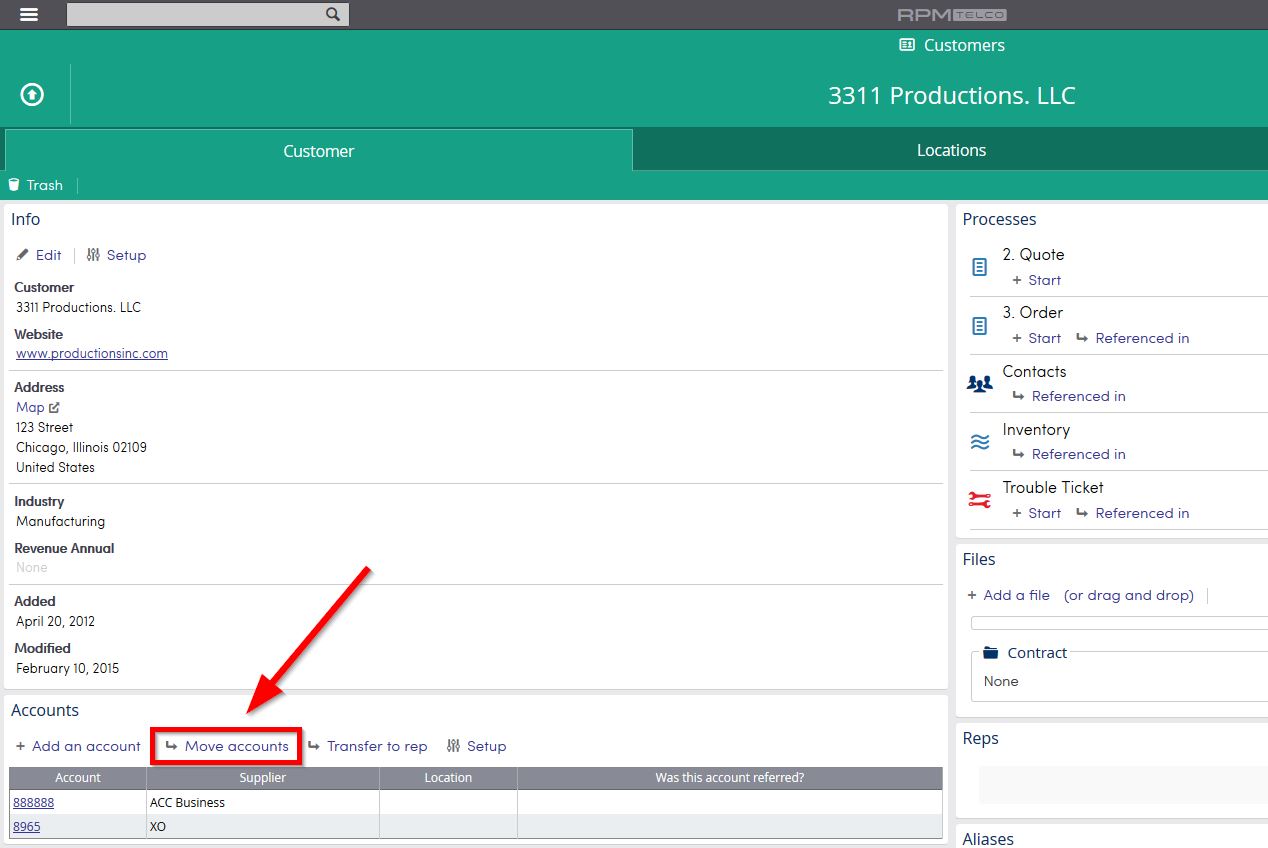 Move Accounts to Customer : RPM Software