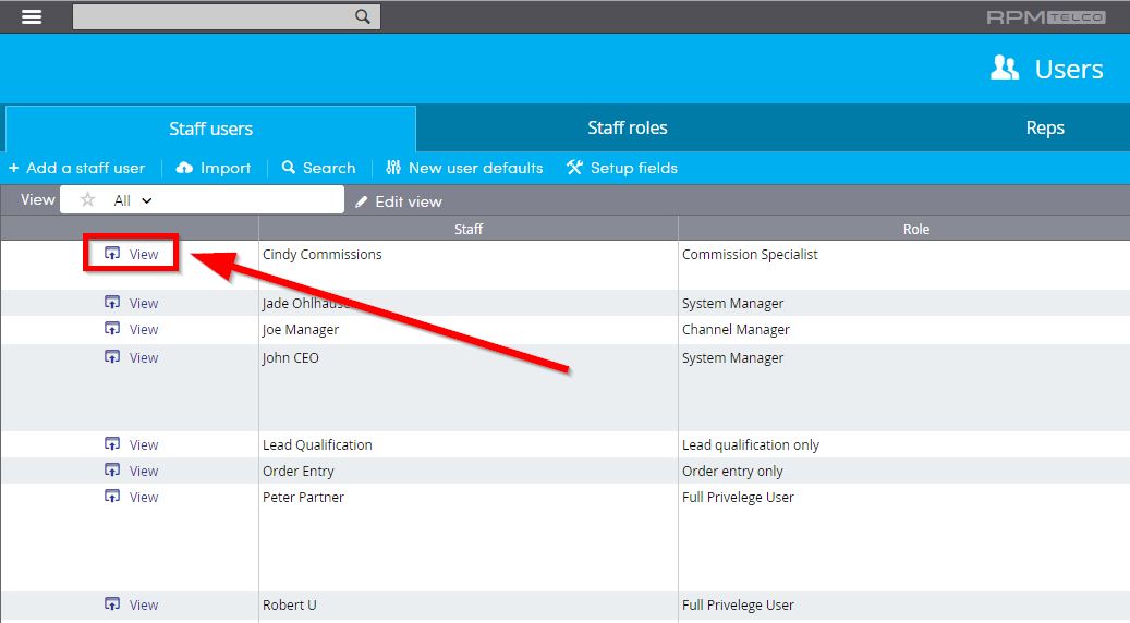 Enable or disable a staff user : RPM Software